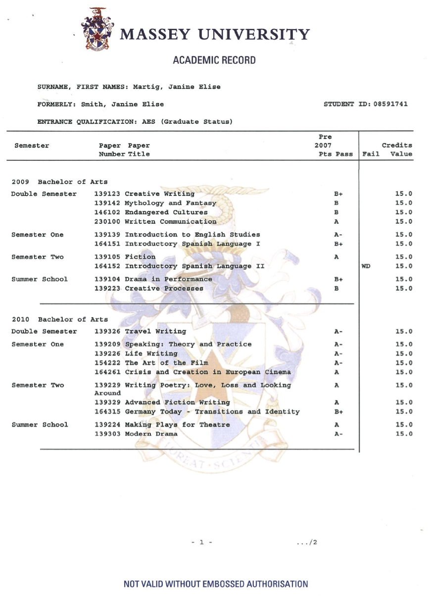 Janine Martig's CV: Education and Qualifications
