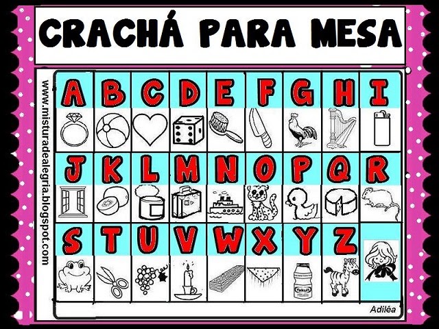 CRACHÁ ILUSTRADO COM ALFABETO E NUMERAIS - Mistura de Alegria