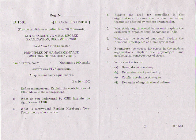 Bharathiar University M.B.A./ EXECUTIVE M.B.A , PRINCIPLES OF ...
