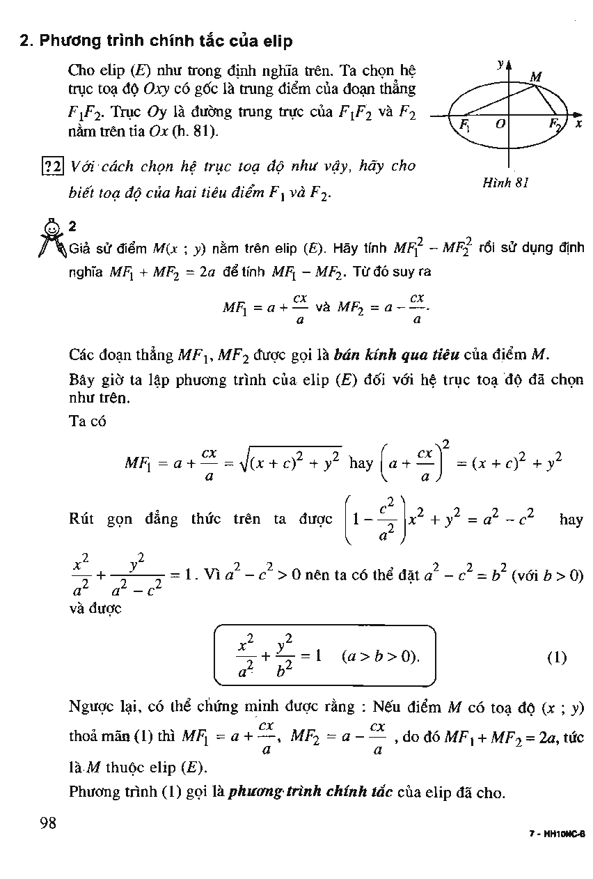 Sách giáo khoa Hình học lớp 10 nâng cao - Bài 5: Đường elip - Sách Giáo Khoa | Sách Giải Bài Tập ...
