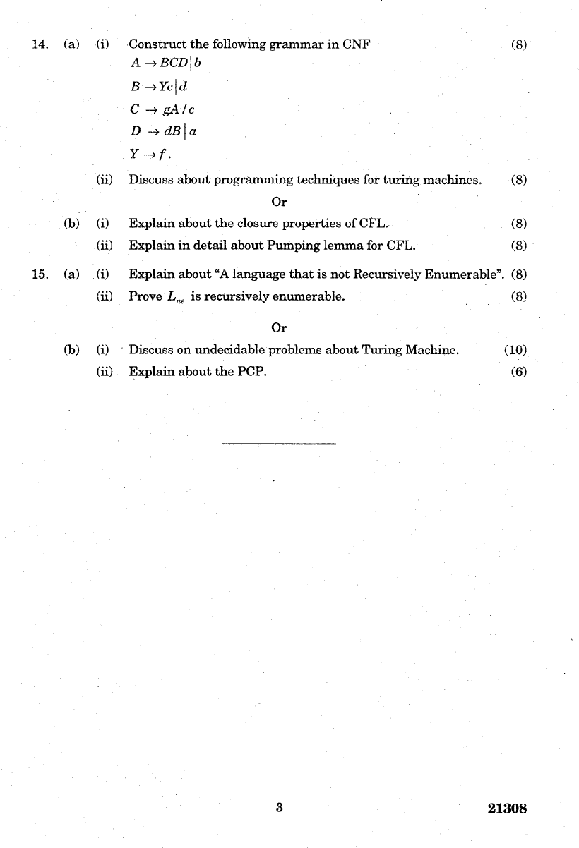 CS2303 THEORY OF COMPUTATION 05th Semester BE CSE 2013 Question Paper - University Question Papers