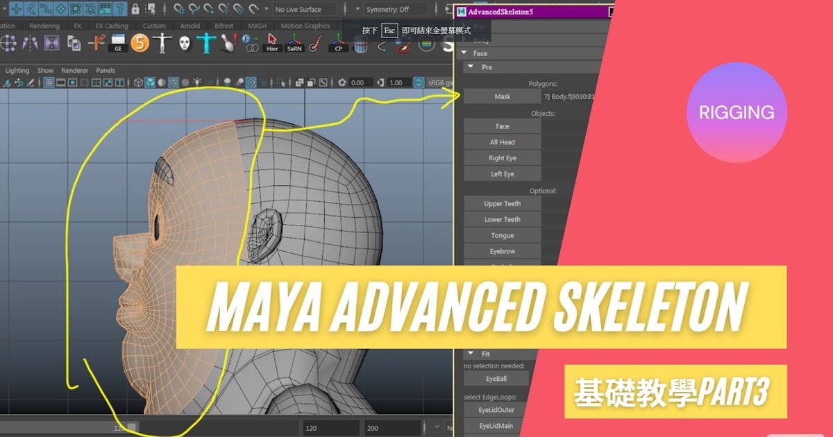 MAYA 骨架外掛 Advanced Skeleton的一些基本設定 Part 3 (臉部Rig)