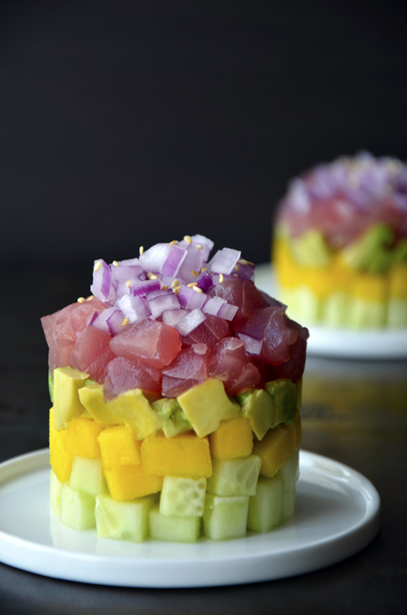 Sushi Menus: Ahi Tuna Stacks with Ginger-Soy Dressing Recipe Just a Taste
