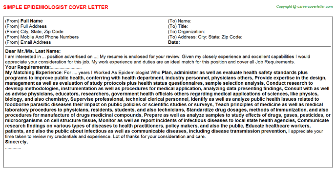 Epidemiologist Cover Letter ~ Resume Letter