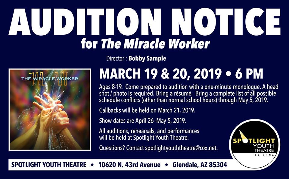 PHX Stages: audition notice - THE MIRACLE WORKER - Spotlight Youth ...