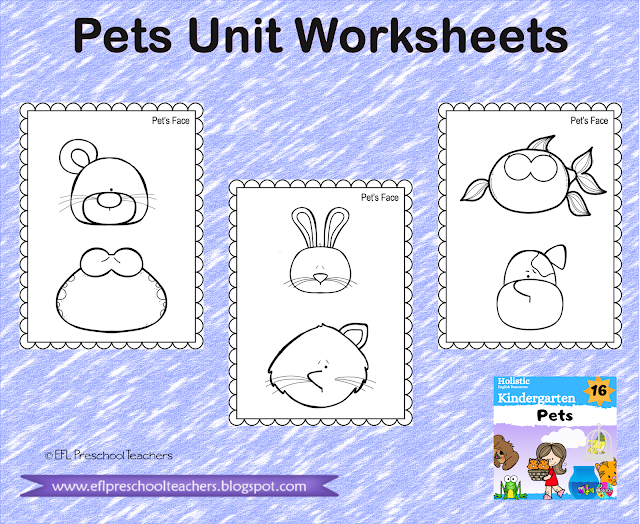 ESL/EFL Preschool Teachers: Pets Unit Worksheets for Kindergarten ELA