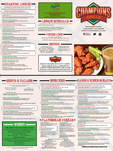 Champions Grille: Our Menu