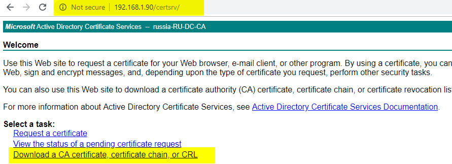 Microsoft Active Directory Certificate Services CA Web Enrollment