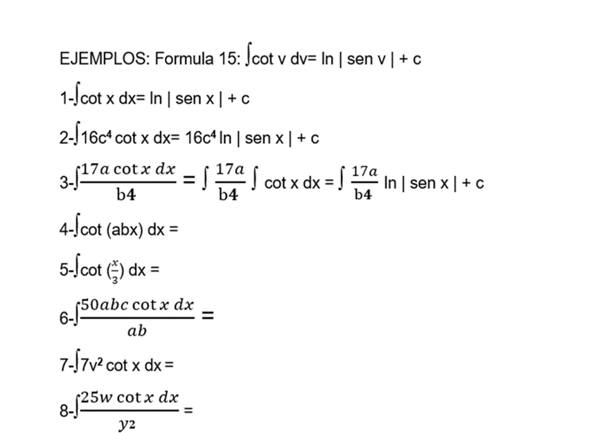 Cálculo integral : Ejercicio Calculo Integral Formulas 15,16,17,18,19,20,21