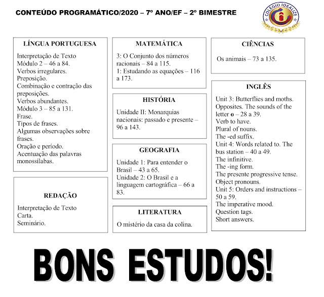 CONTEÚDO PROGRÁMATICO - 7º ANO/ ENSINO FUNDAMENTAL- 2º BIMESTRE