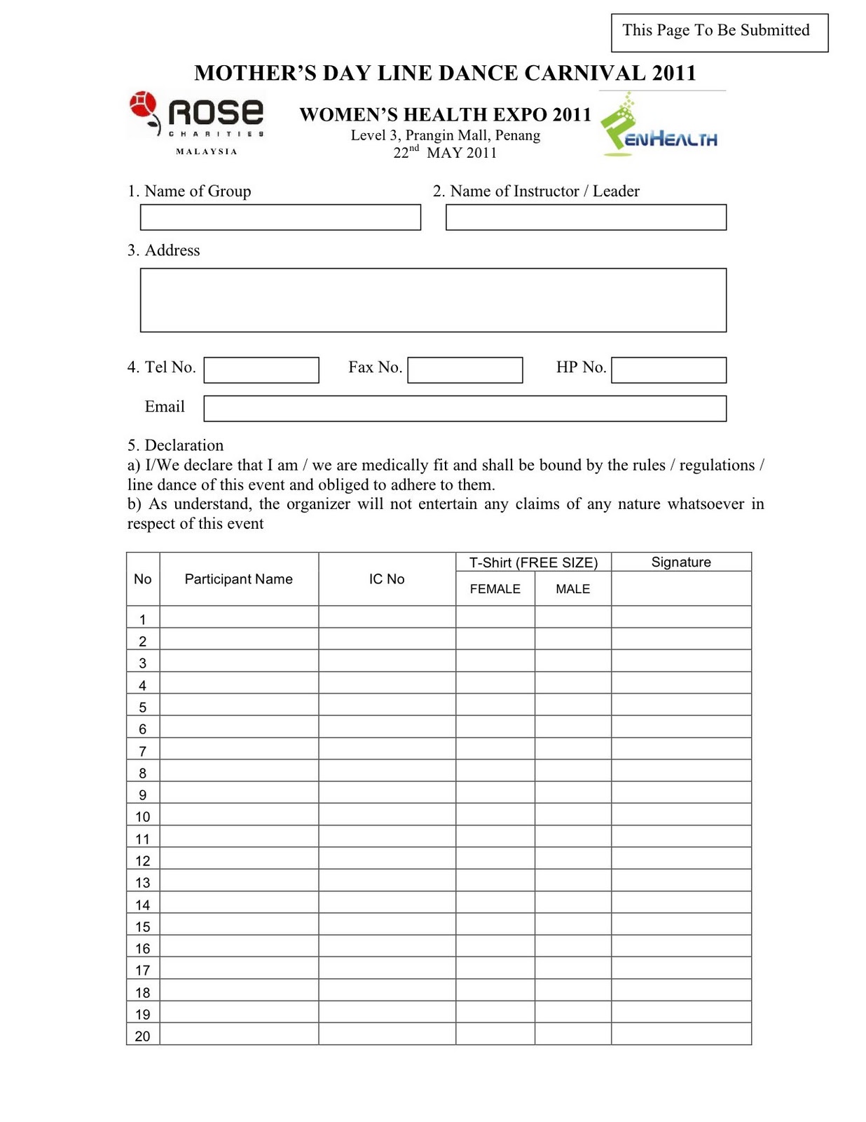PenHealth Events: 2nd Mother's Day Line Dance Carnival Registration Form