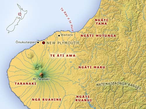 Map showing Taranaki iwi