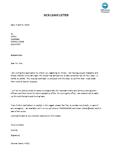 Sick Leave Letter - Collage Template