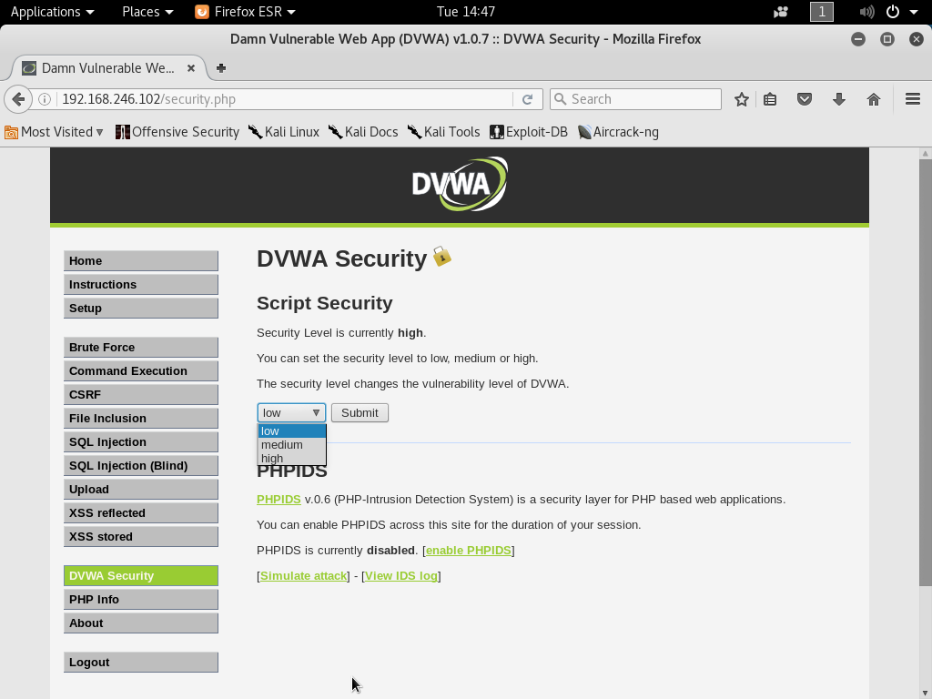 Damn Vulnerable Web Application - Part 1