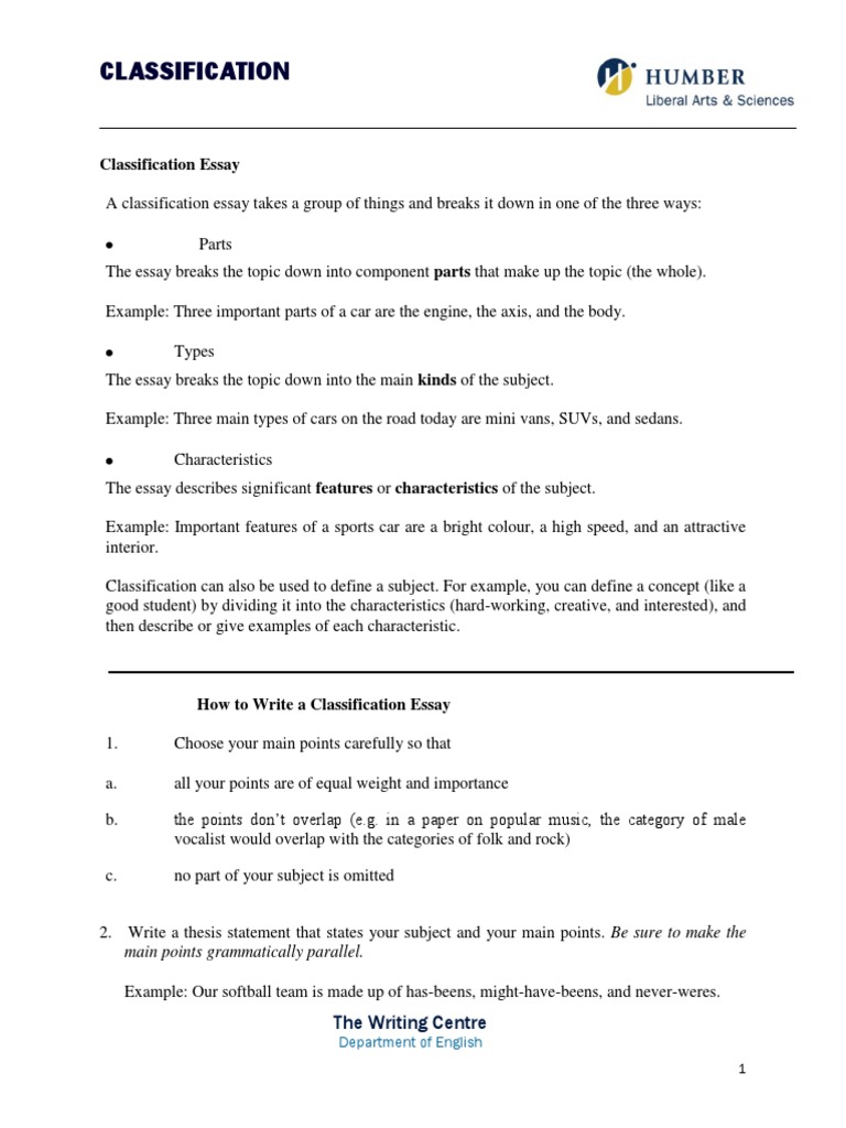 essay examples: Classification Essay Examples