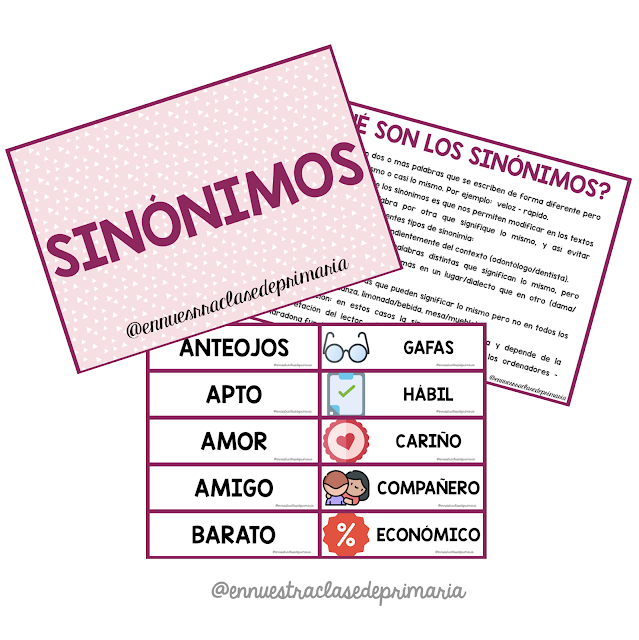 En nuestra clase de Primaria: Tarjetas de sinónimos