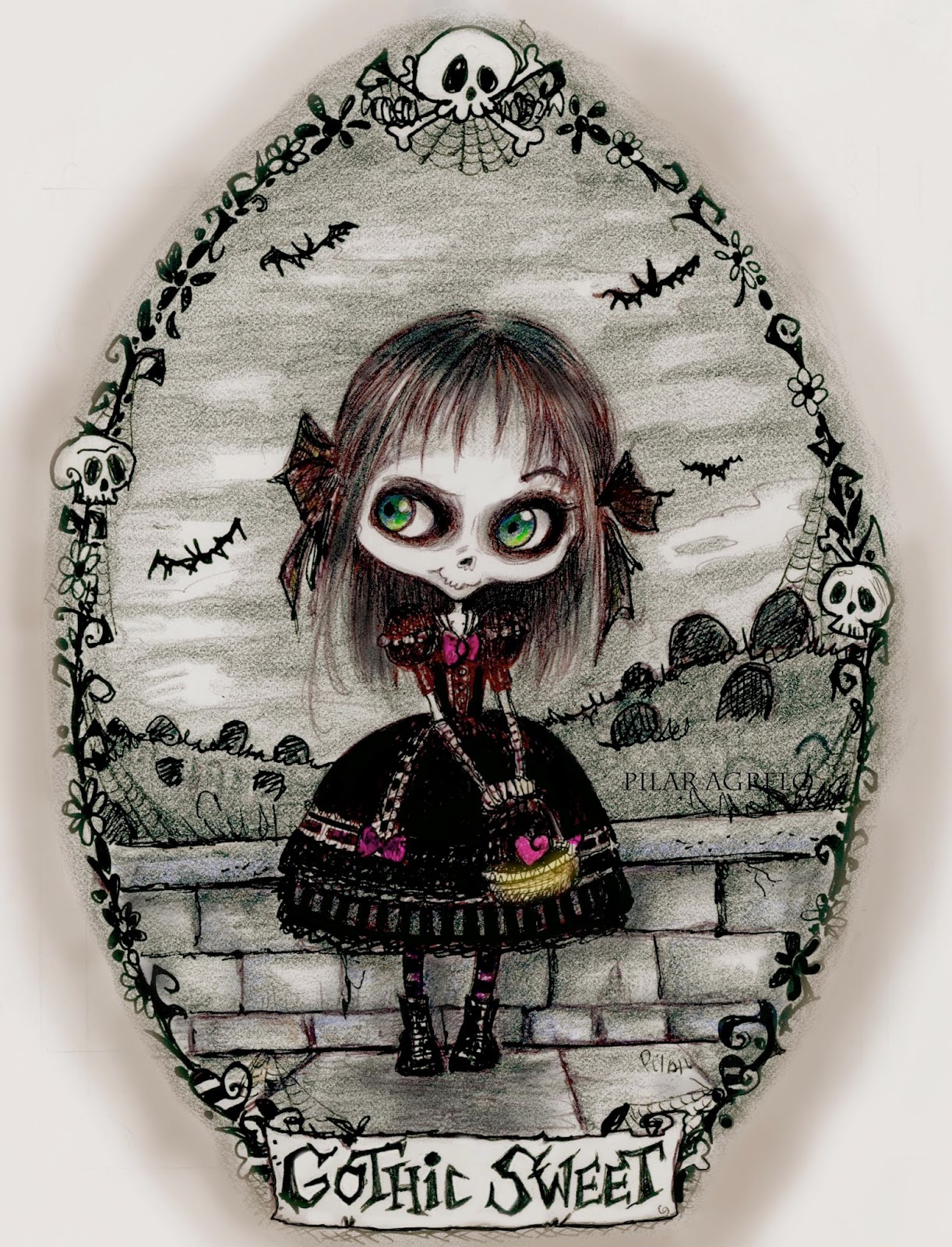 Gothic Sweet art Studios : Gothic Skeleton Girl - Illustrations - cartoons