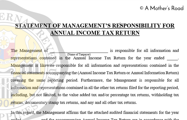 Statement of Management's Responsibility - Printable Copy - A Mother's Road