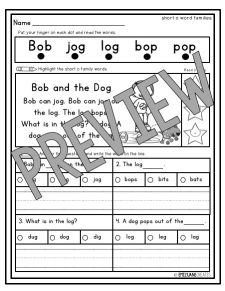 Emily Jane Creates: READING COMPREHENSION PASSAGES-CVC WORD FAMILY WORDS