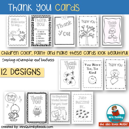 MrsQuimbyReads | Teaching Resources: 12 Designs for Thank You Cards ...