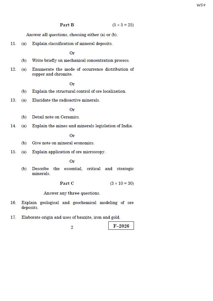 Alagappa University M.Sc.Geology ECONOMIC GEOLOGY APRIL 2019 Question ...