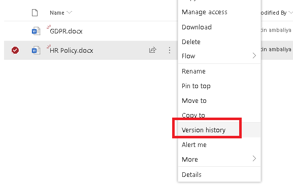 Document Library - Configure Versioning Control in SharePoint Online ...