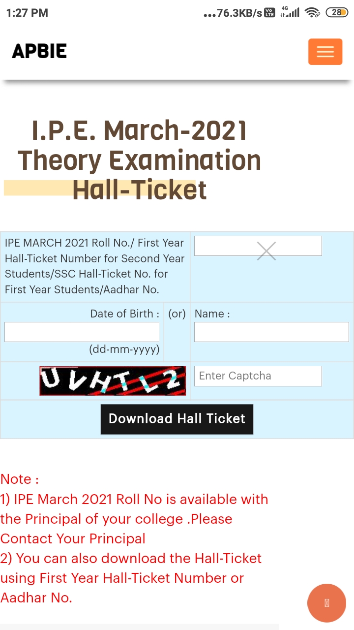 Intermediate 2021 Hall tickets