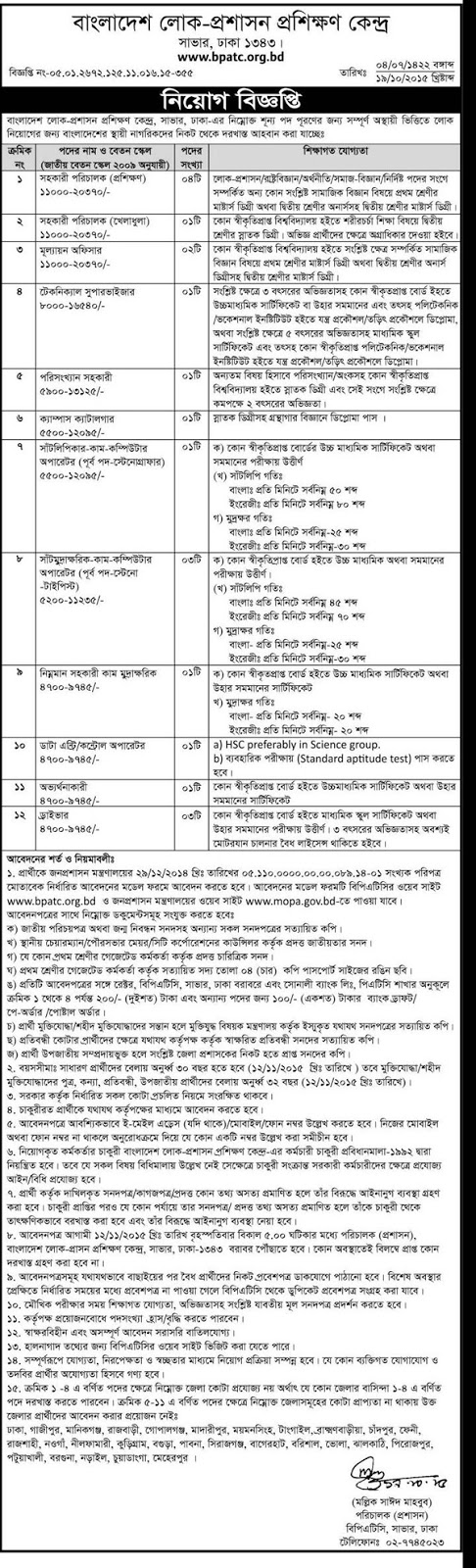 Bangladesh Public Administration Training Centre (BPATC) Job Circular ...