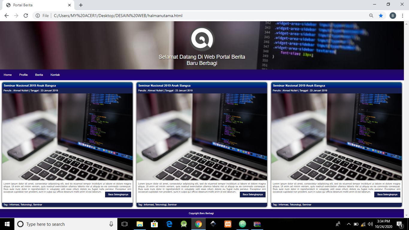 Desain Sederhana Halaman Utama Web Portal Berita Dengan Html Dan Css ...