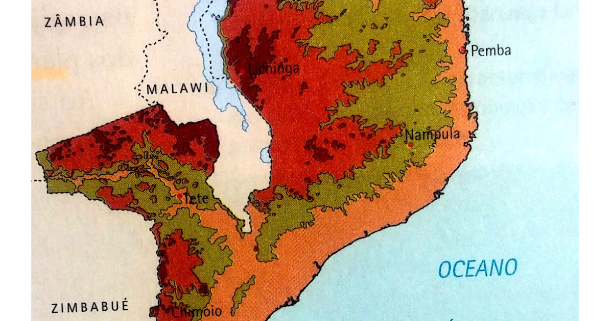 Blog de Geografia: Mapa - Relevo de Moçambique