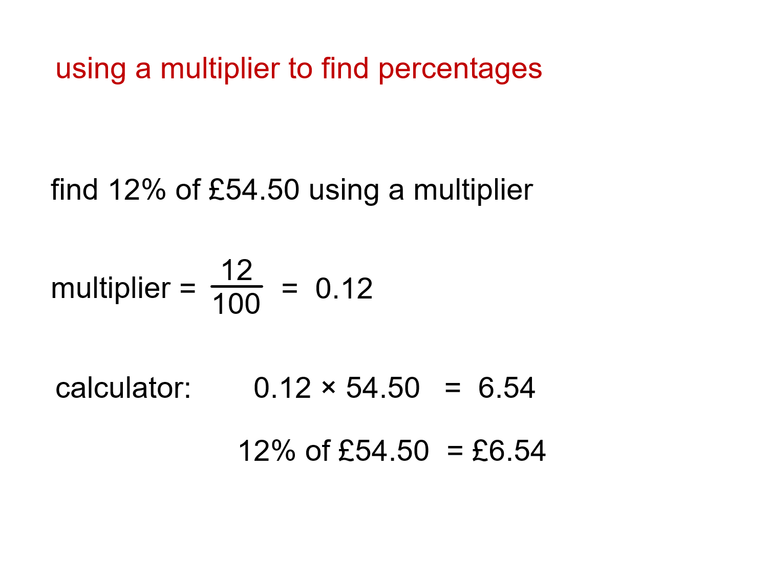 MEDIAN Don Steward mathematics teaching: % using multipliers