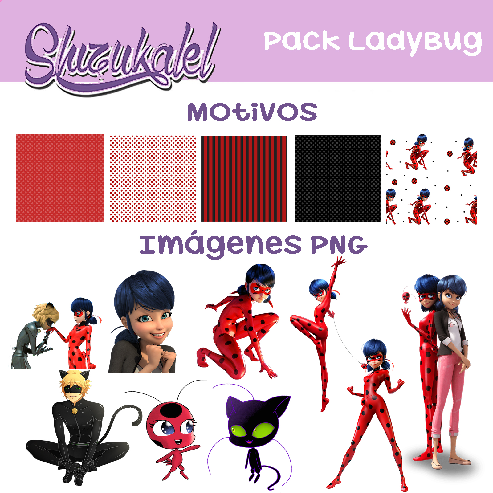 PACK FONDOS Y PNG LADYBUG/ PATTERNS STICKERS LADYBUG MIRACULUS