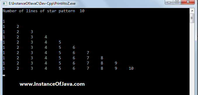 C program to print pyramid pattern of numbers - InstanceOfJava