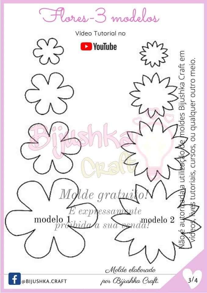 3 moldes de flor de feltro para imprimir - Ideias Criativas