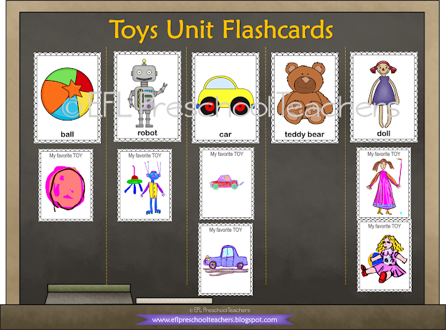 ESL/EFL Preschool Teachers: Toys Theme flashcards,small cards and ...