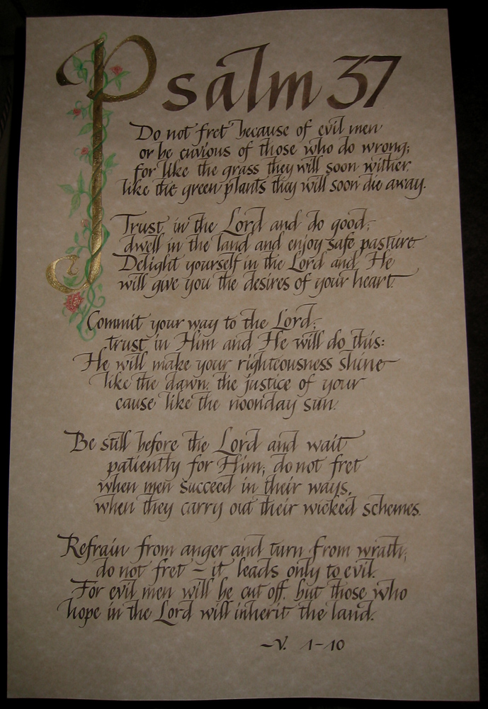 Trish Taylor Calligraphy Psalm 37 With Gilding And Illustration