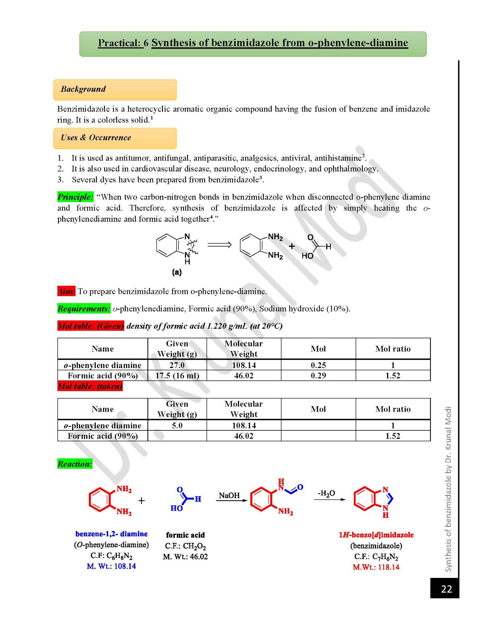Practical: 6 Notes on Synthesis of benzimidazole
