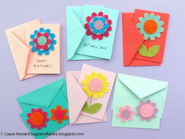 Bugs and Fishes by Lupin: Crafting With Felt Flowers: Floral Notecards ...