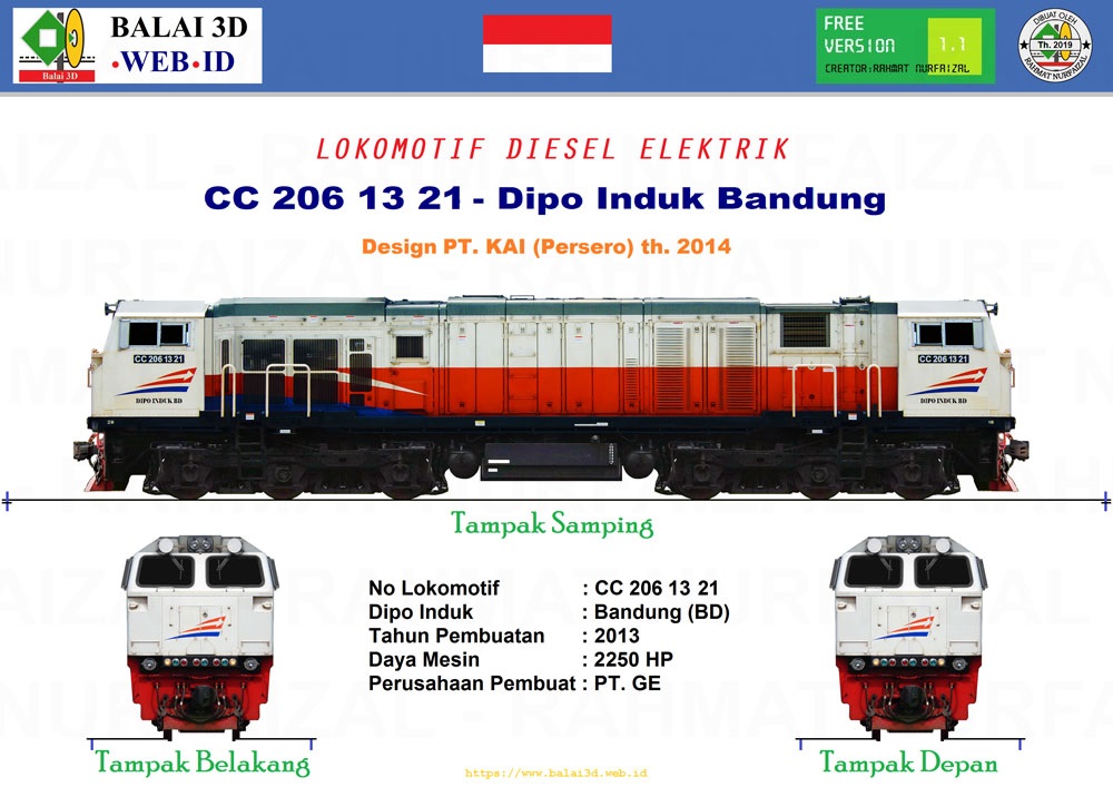 [2D] Lokomotif CC 206 13 21 Design PT. KAI Tahun 2014 - Balai 3D