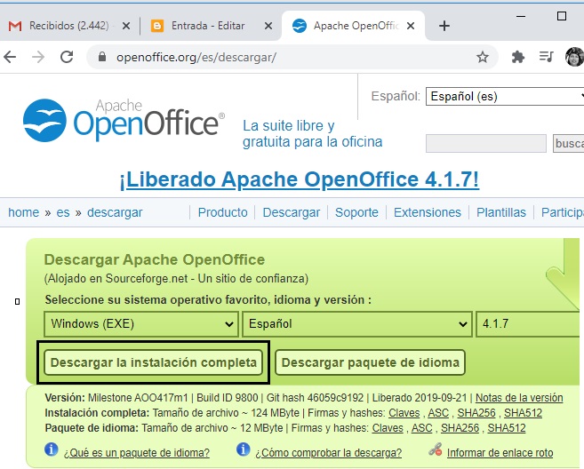 Cómo instalar OpenOffice sobre Windows 10