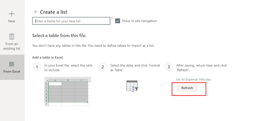 How to create sharepoint list using excel