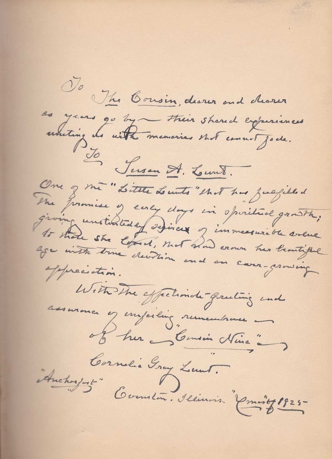 Under Every Tombstone: THE FIRST LADY OF EVANSTON - Cornelia Gray Lunt ...