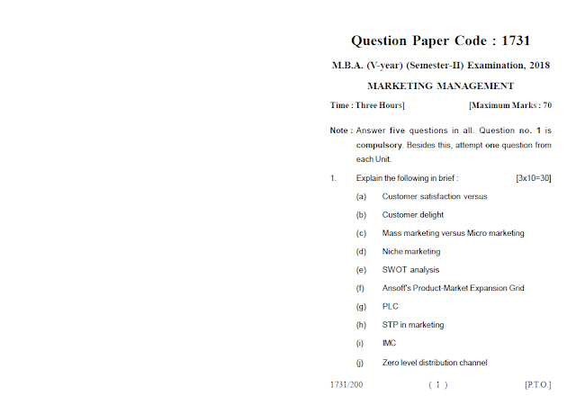 Lucknow University MBA (Five Year)( Semester - II ) MARKETING ...