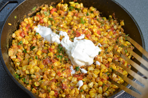 Tex-Mex Style Maque Choux with Chorizo Beef Cheeseburgers