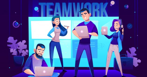 Animasi flat desain kerja bersama team work together AI FREE - Jualdesainku