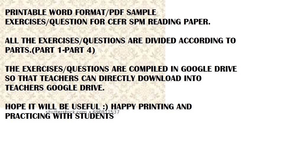 PRINTABLE SAMPLE SPM CEFR READING PAPER WORKSHEETS TO PRACTICE ...