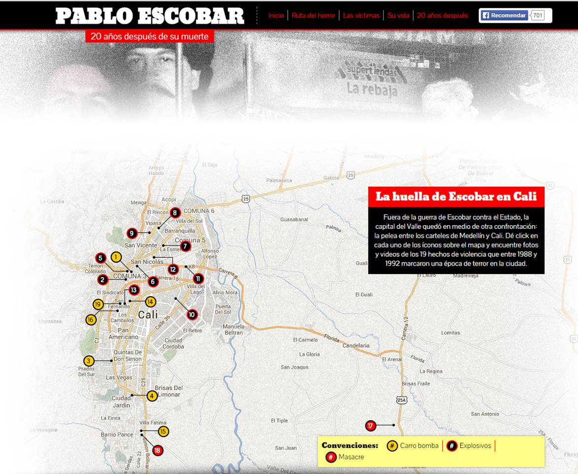 Proyecto Pablo Escobar: Mapa de los ataques de Escobar en Cali.