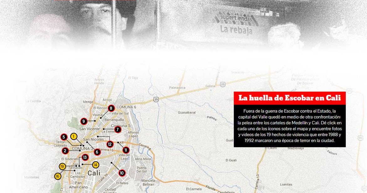 Proyecto Pablo Escobar: Mapa de los ataques de Escobar en Cali.