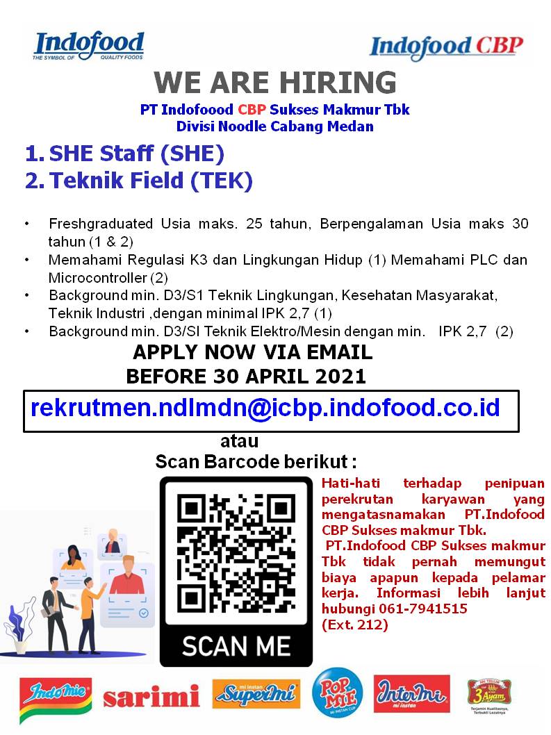 Lowongan Kerja D3/S1 di PT Indofood CBP Sukses Makmur Medan April 2021 - Lowongan Kerja Medan ...