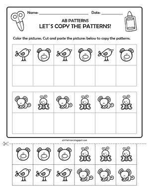 A Little Train: Cute animal AB patterns. Copy, extend, complete and ...